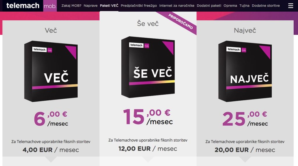 Primerjava cen mobilnih paketov / Simobil, Telekom, Telemach