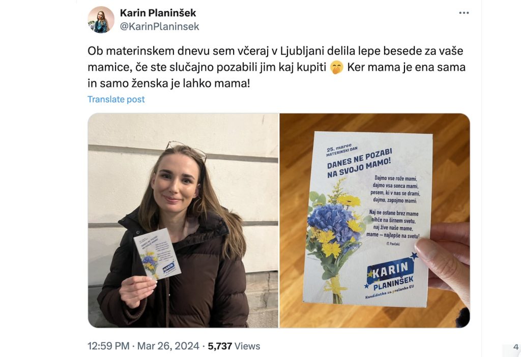 Karin Planinšek, kandidatka SdSa na EU volitvah, zlorabi praznik za svojo kampanjo